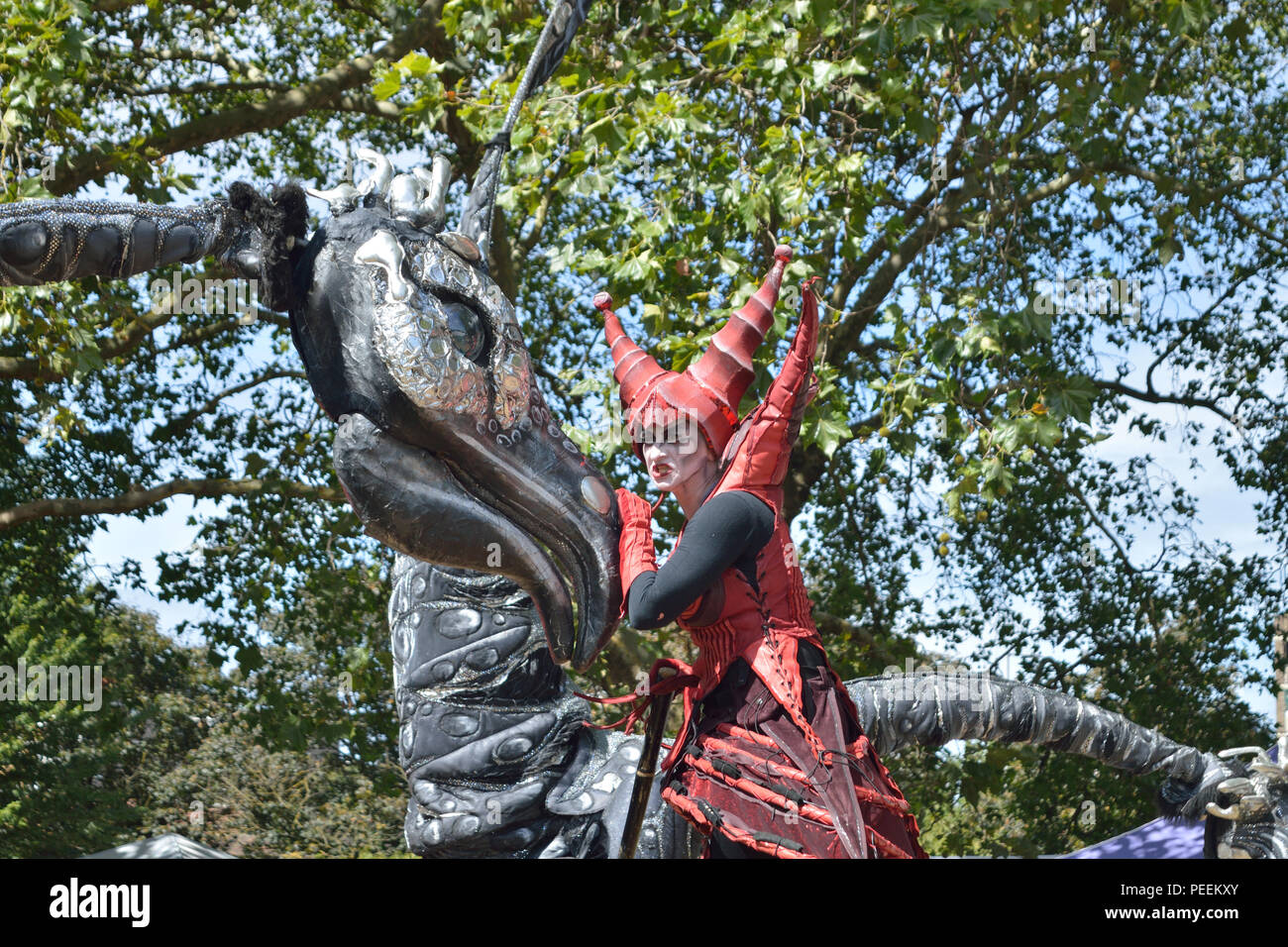 Dutch street theatre group Close Act Theatre performing their SAURUS ...