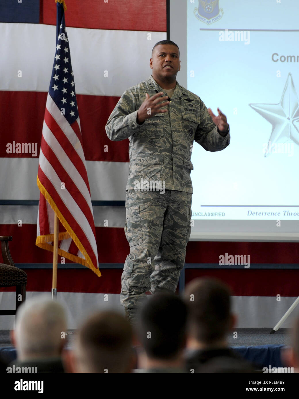 Maj. Gen. Richard Clark, Eighth Air Force commander, addresses Airmen ...