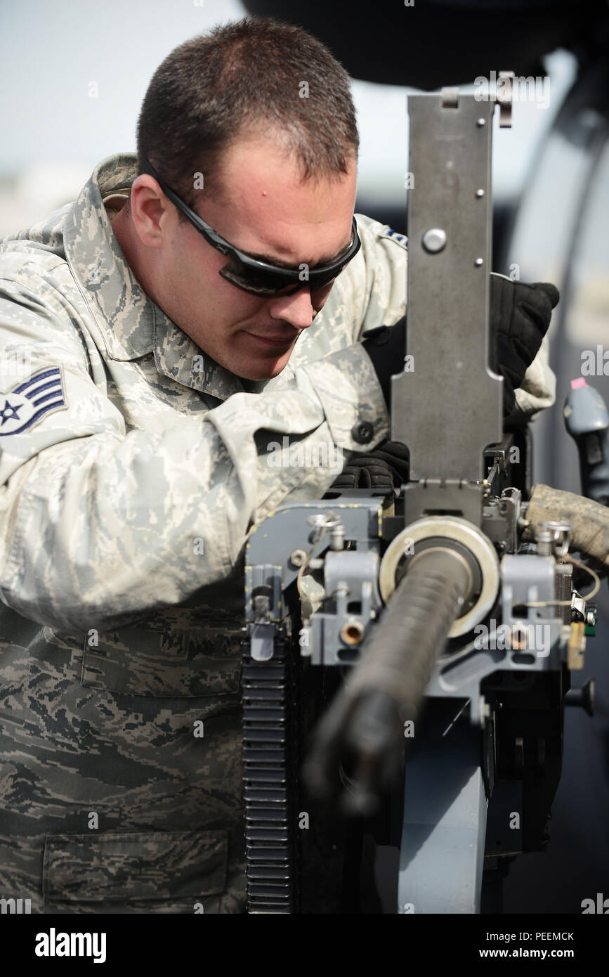 Staff Sgt. Barry Wood, an airman with the 106th Rescue Wing, checks a ...