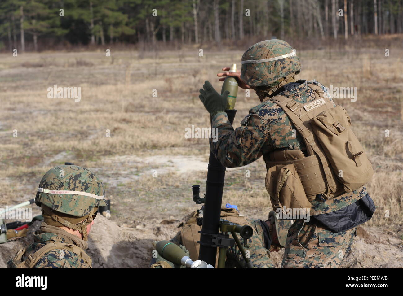 A mortarman from 2nd Battalion, 2nd Marine Regiment releases a round ...