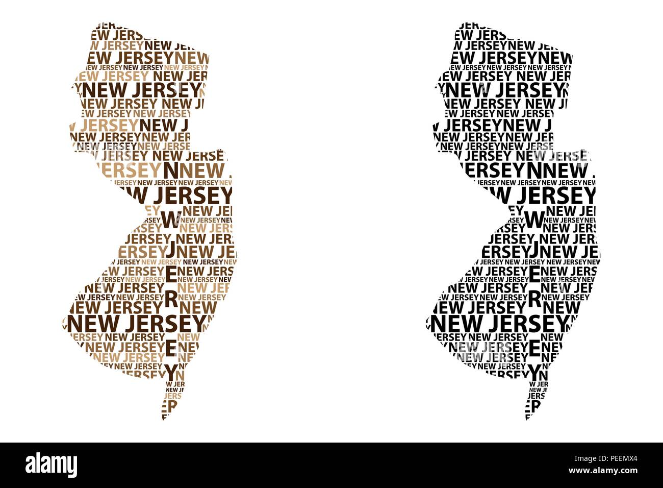 Sketch New Jersey (United States of America) letter text map, New ...