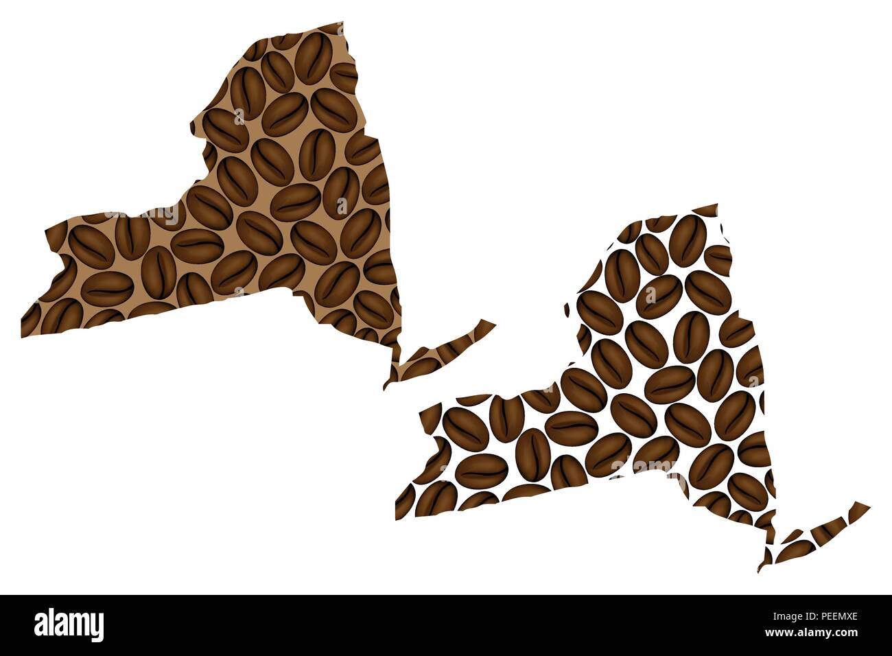 New York (United States of America) - map of coffee bean, New York ...