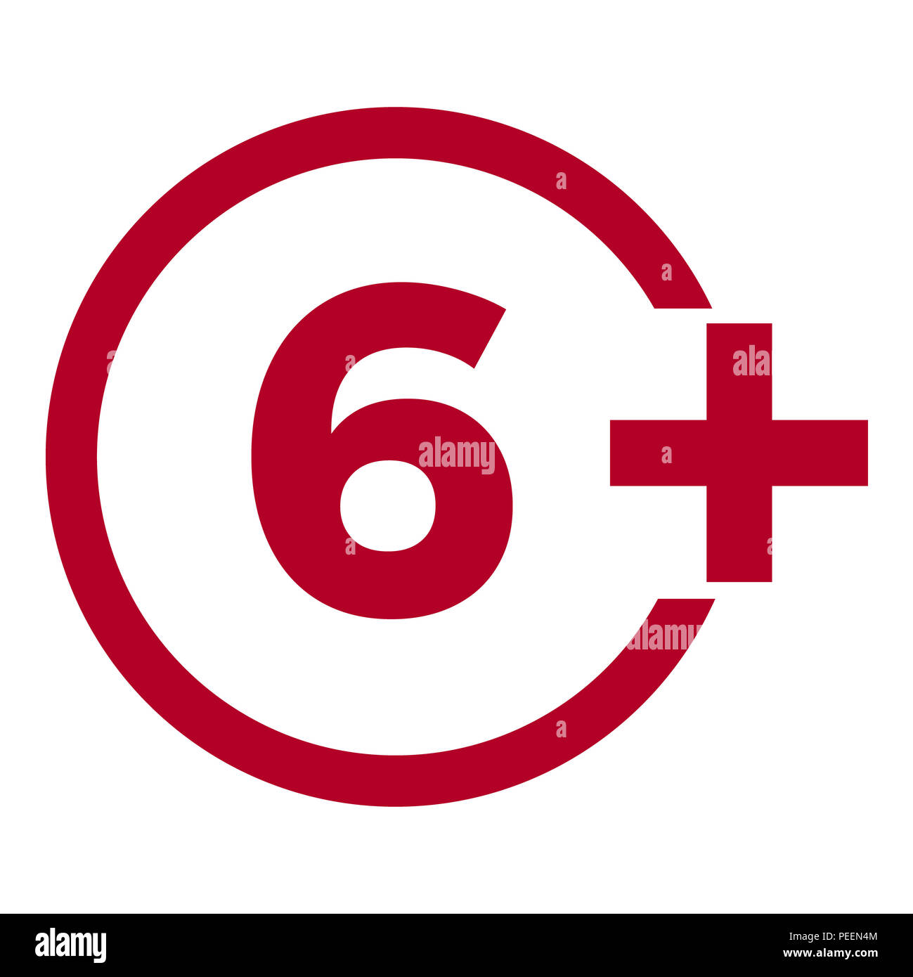 Limit age icon on red background. Icons age limit from six, flat ...