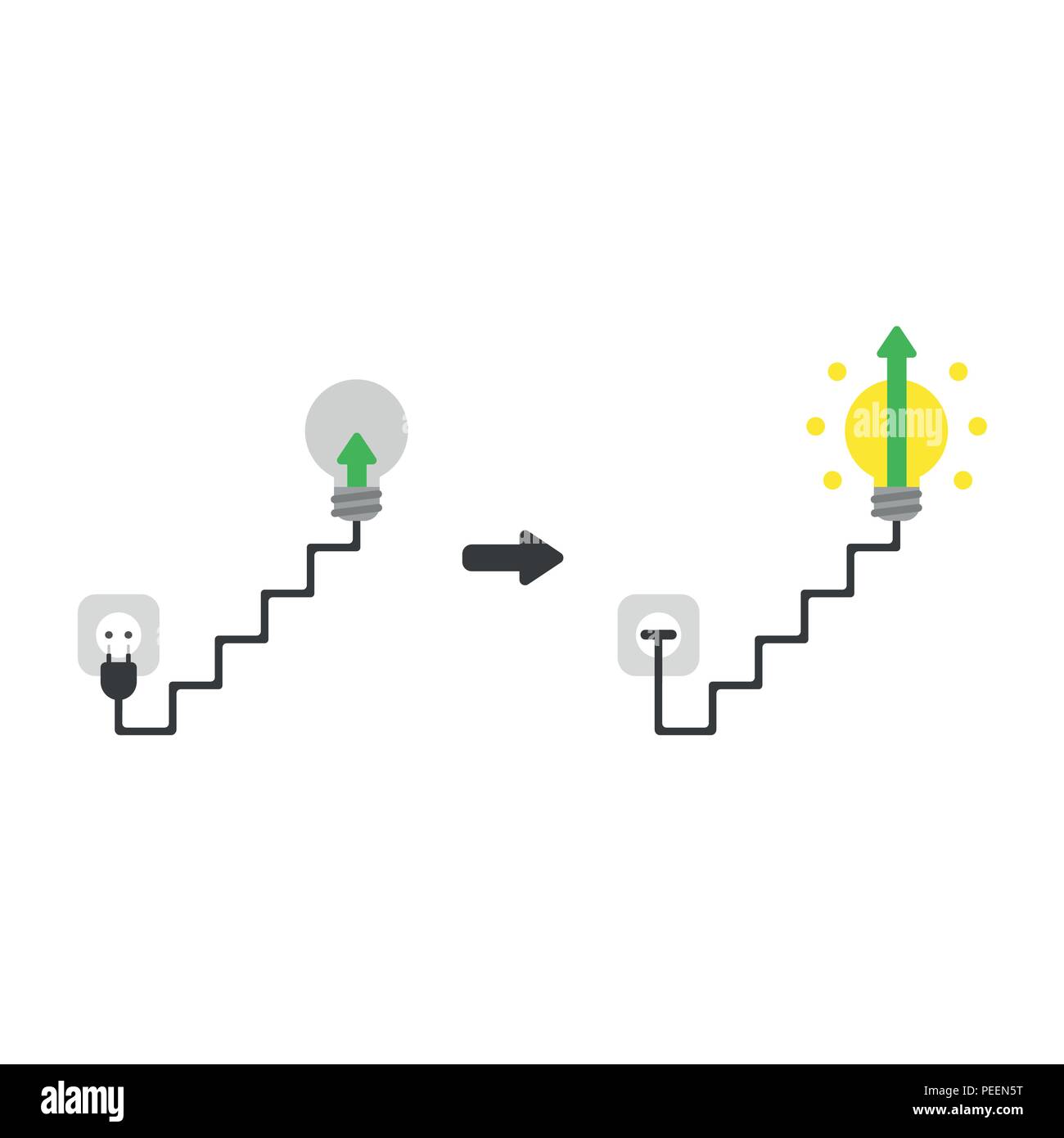 Flat design vector illustration concept of green arrow in grey ...