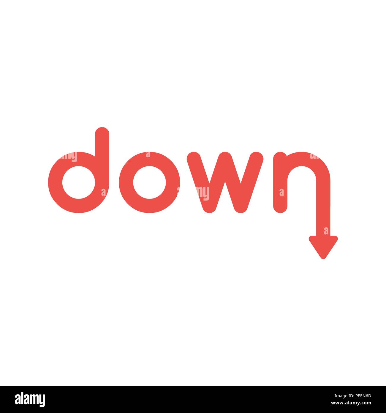 Flat design vector illustration concept of red down word with arrow ...