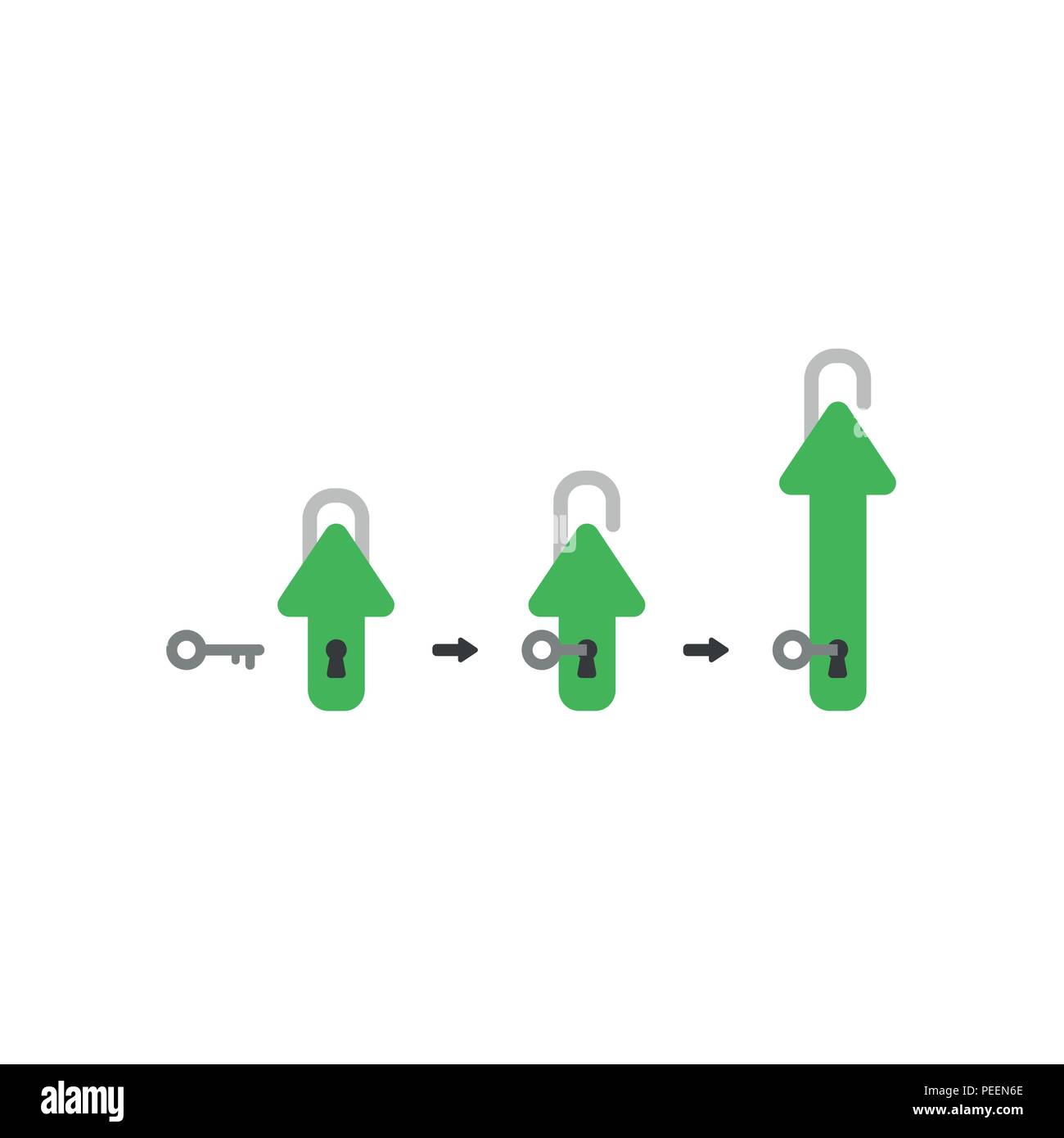 Flat design vector illustration concept of green closed arrow padlock ...