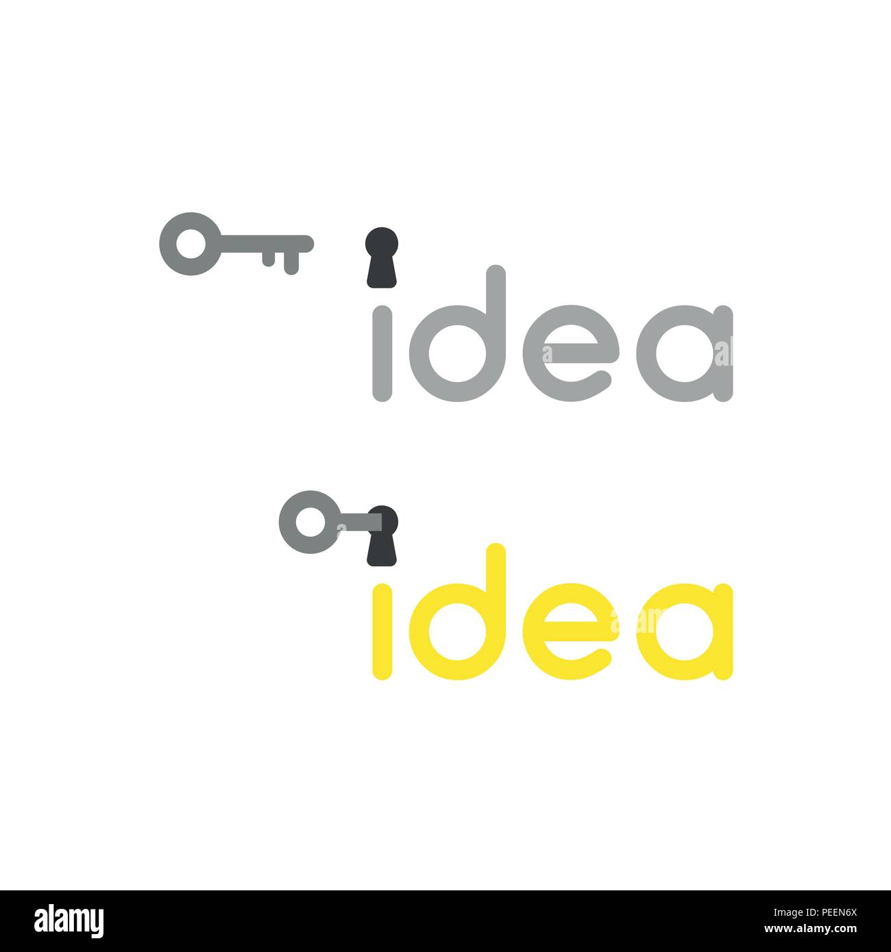 Flat design vector illustration concept of grey idea word with keyhole ...
