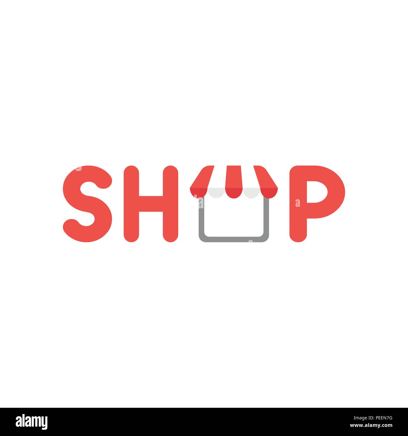 Flat design vector illustration concept of red shop word with shop ...