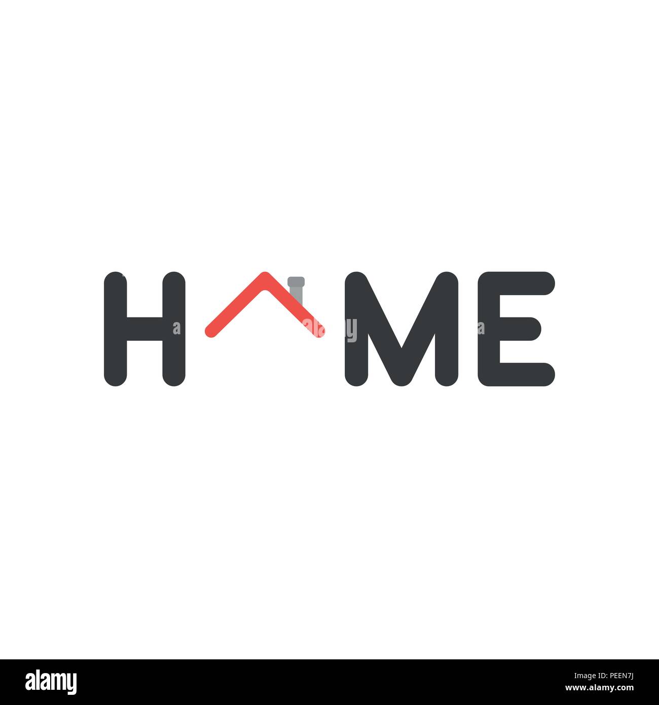 Flat design vector illustration concept of black home word with red ...