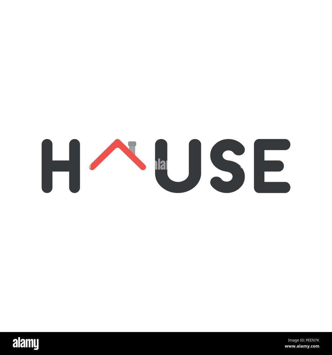 Flat design vector illustration concept of black house word with red ...