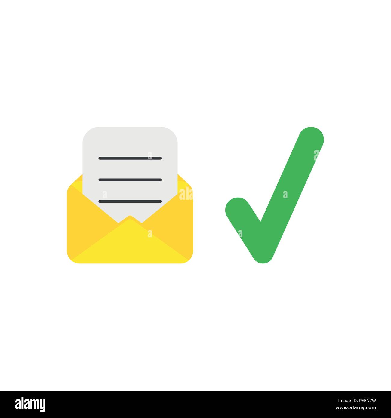 Flat design vector illustration concept of open yellow envelope with ...