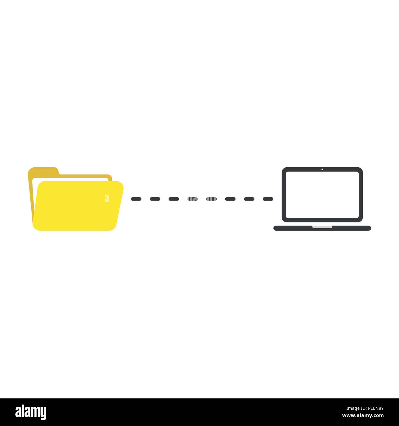 Flat design vector illustration concept of file transfer between yellow ...