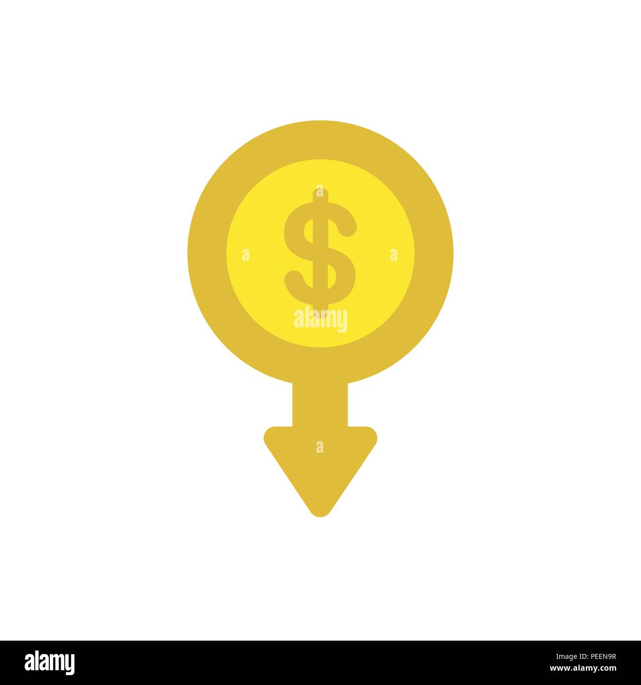 Flat design vector illustration concept of yellow dollar money coin ...
