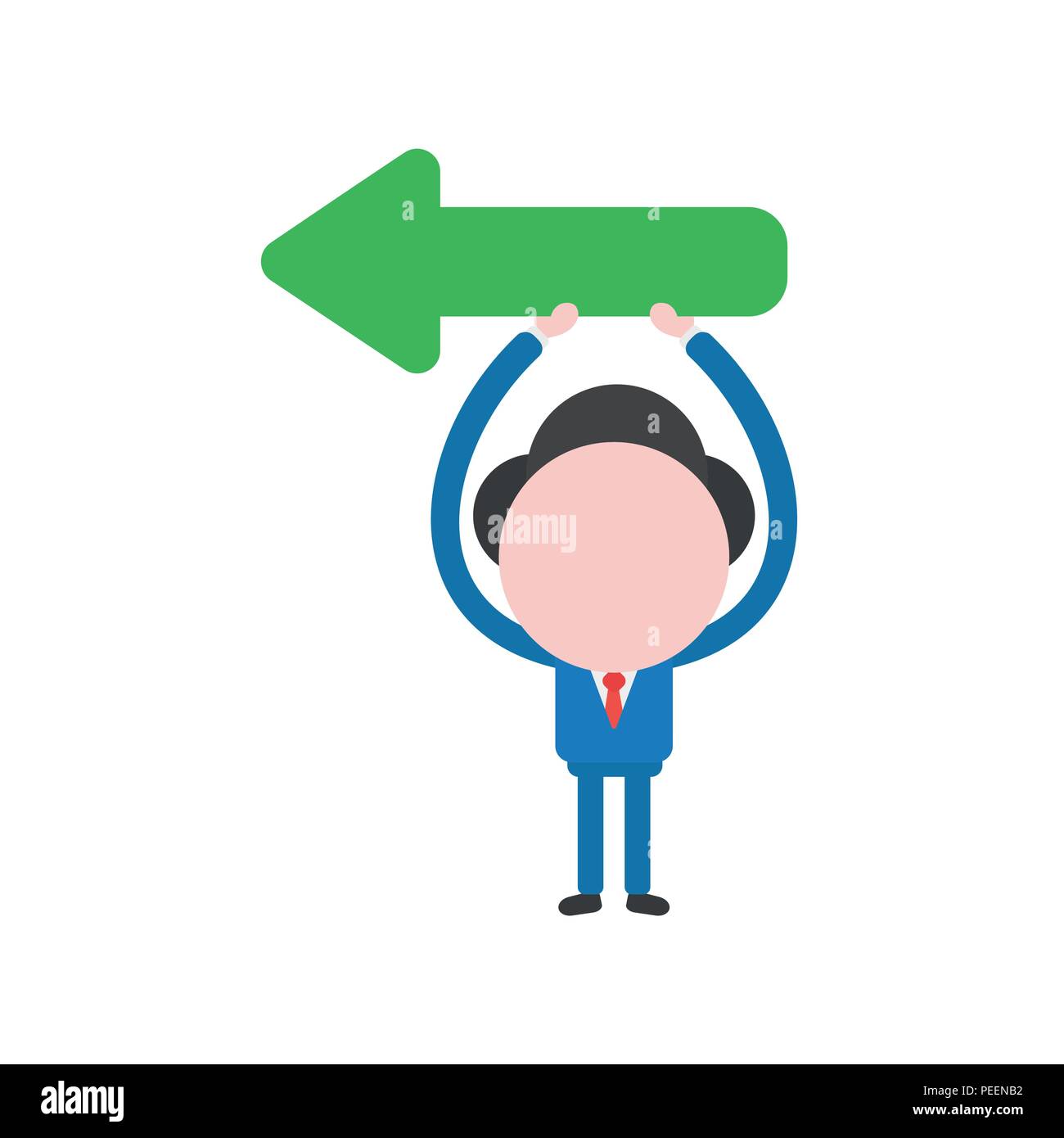 Vector illustration of businessman character holding up green arrow ...