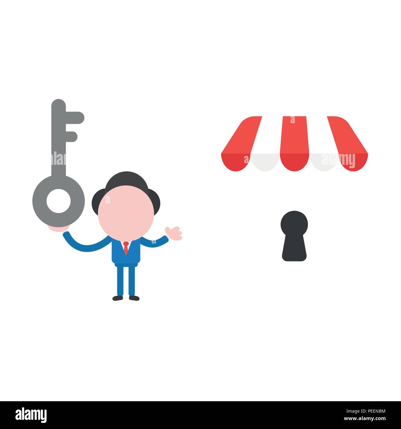 Vector illustration of businessman character holding grey key and ...