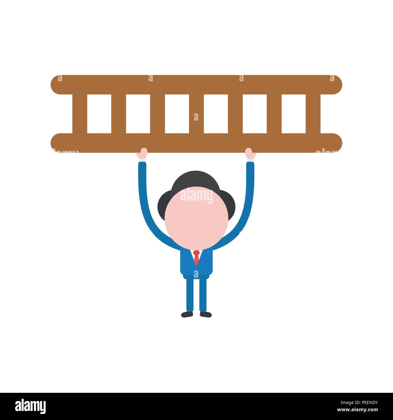 Vector illustration of businessman character holding up wooden ladder ...