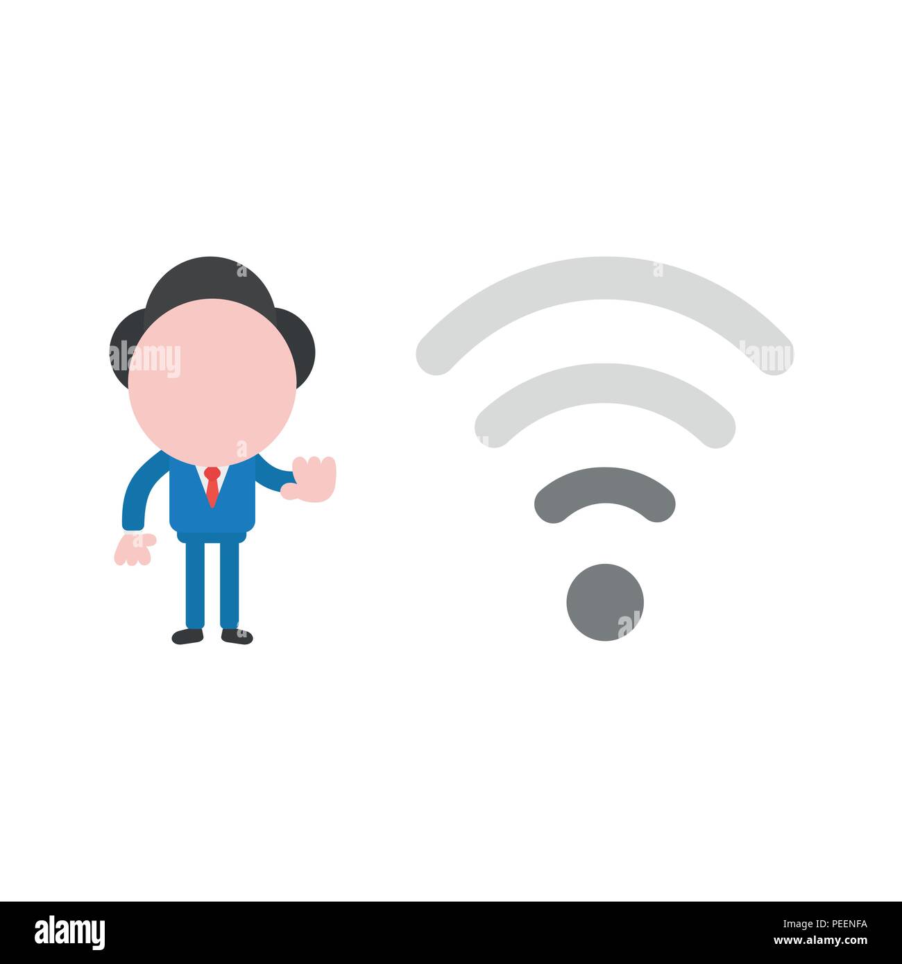 Vector illustration of businessman character with low, poor wifi ...