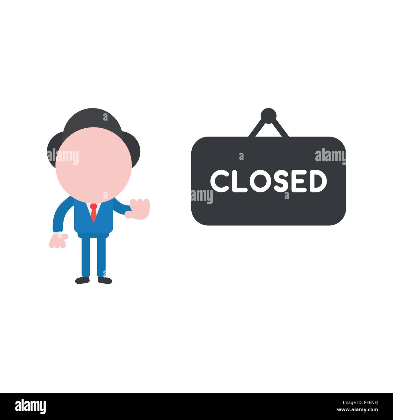 Vector illustration of businessman character with closed word inside ...