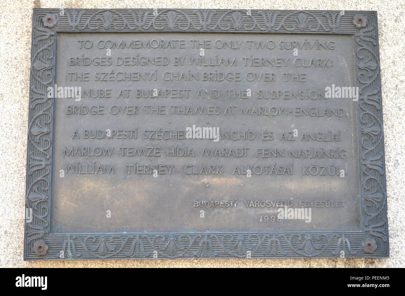 Plaque commemorating William Tierney Clark for designing Chain Bridge ...