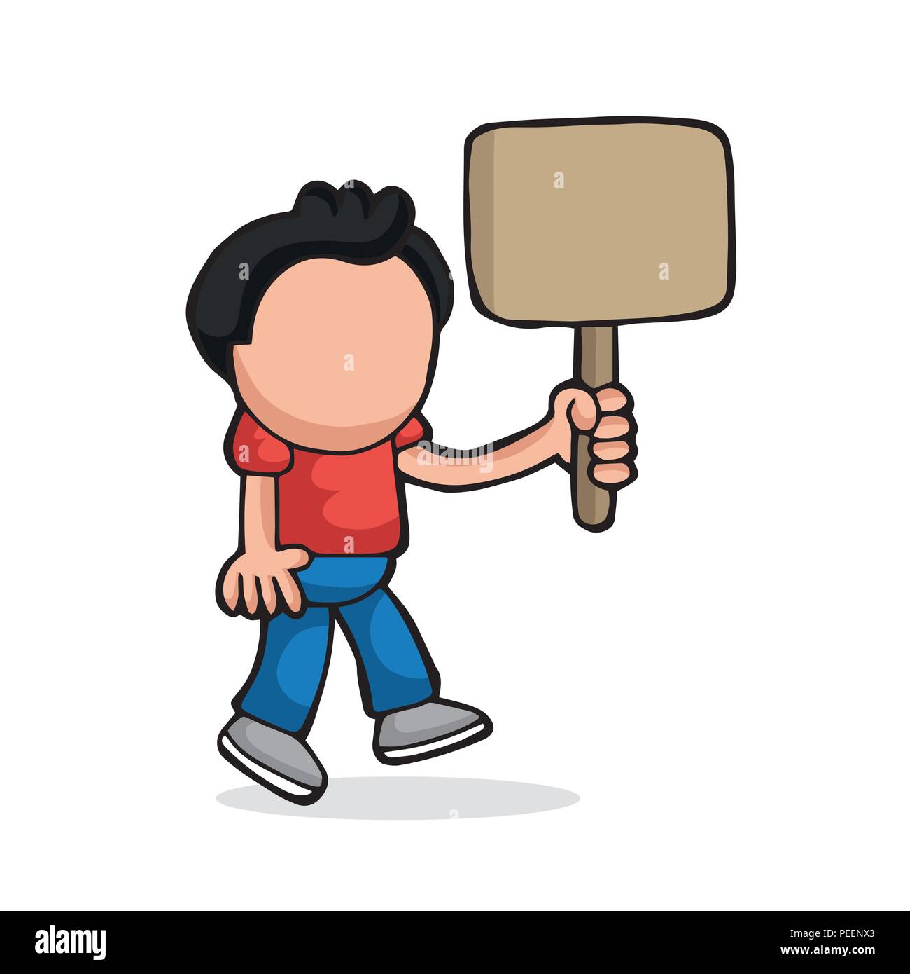 Vector Hand Drawn Cartoon Illustration Of Man Walking Holding Blank