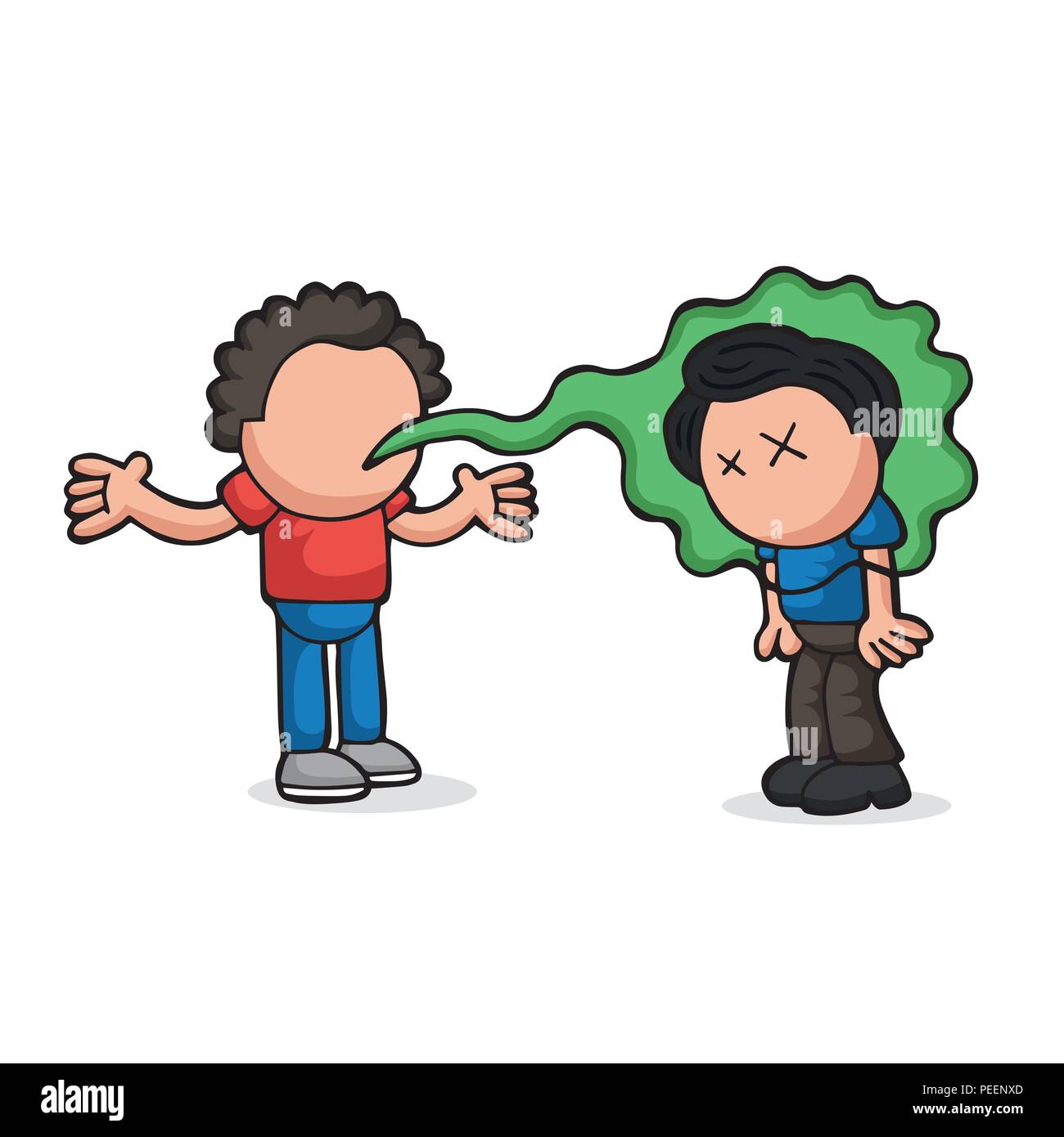 Vector hand-drawn cartoon illustration of with bad breath talking to ...