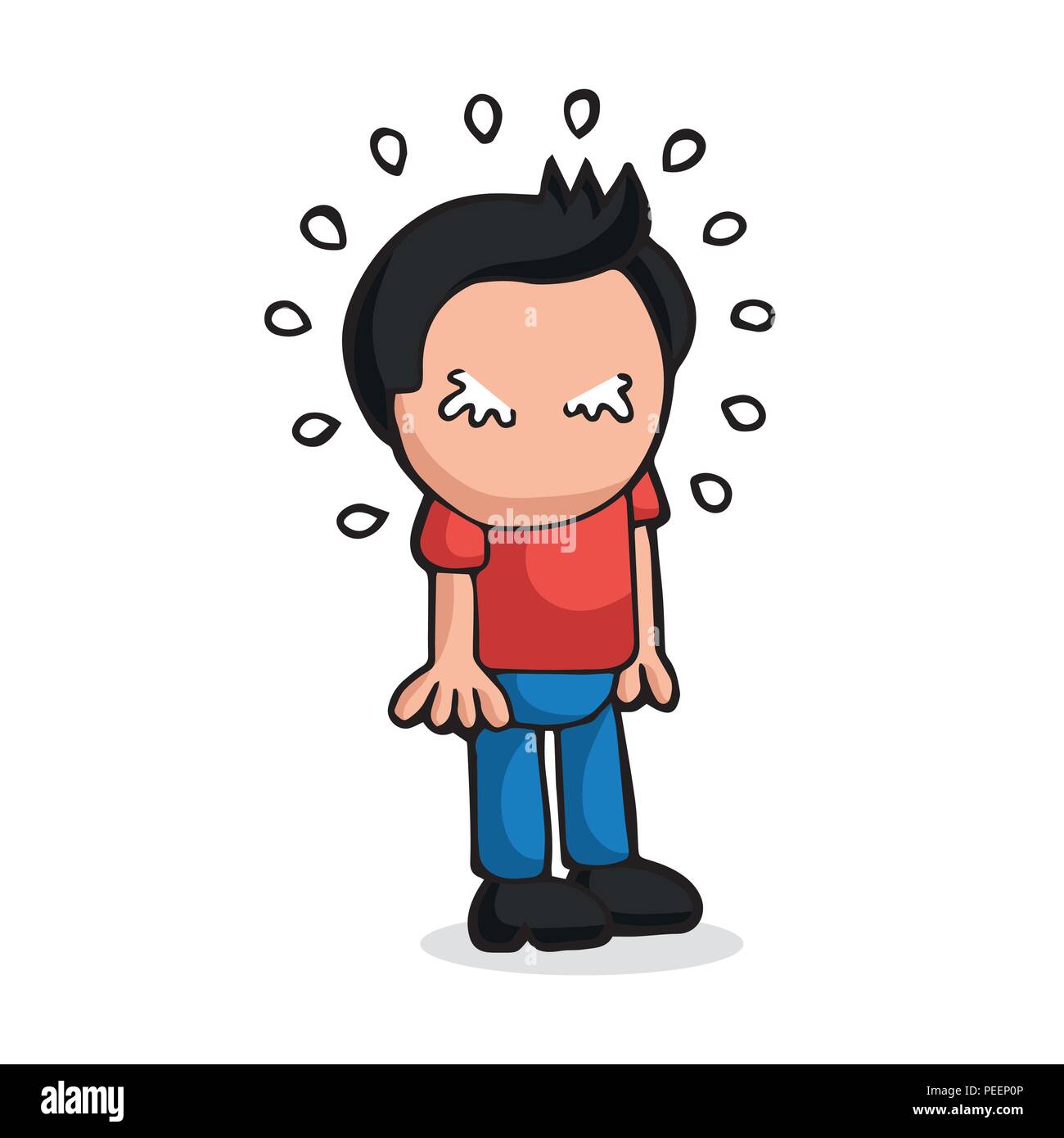Vector hand-drawn cartoon illustration of man standing crying Stock ...