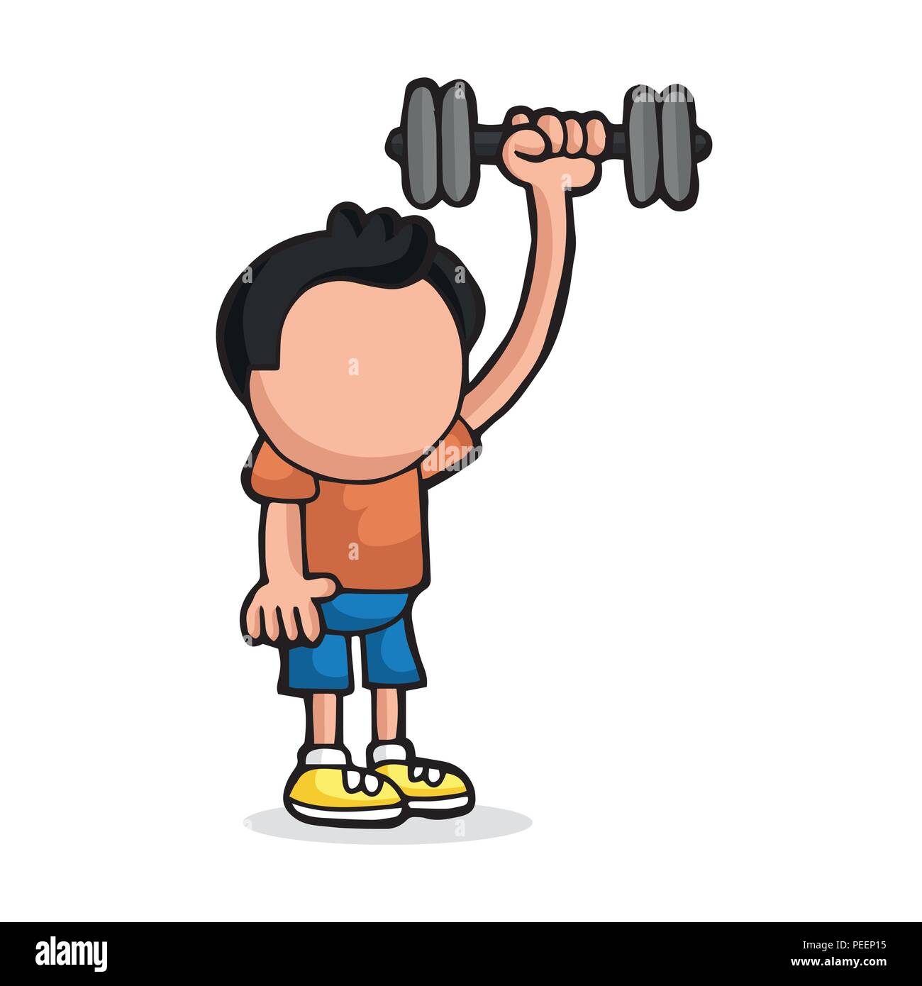 Vector hand-drawn cartoon illustration of man standing pumping ...