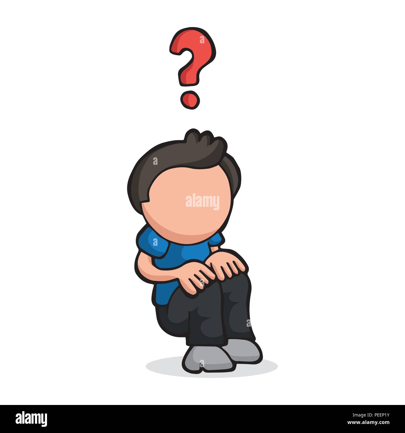 Vector hand-drawn cartoon illustration of man sitting and confused ...