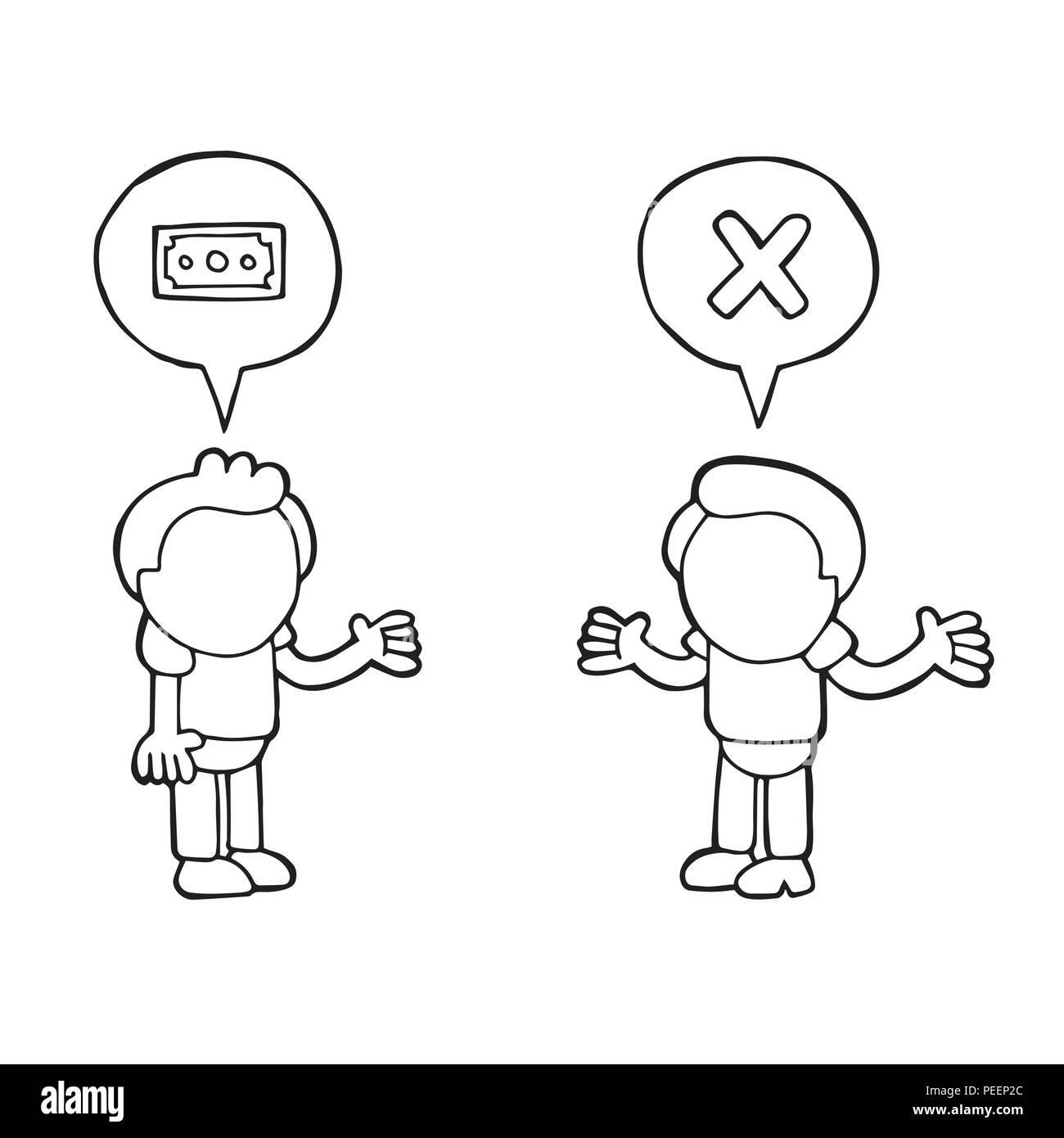 Vector hand-drawn cartoon illustration of man asking another man for ...