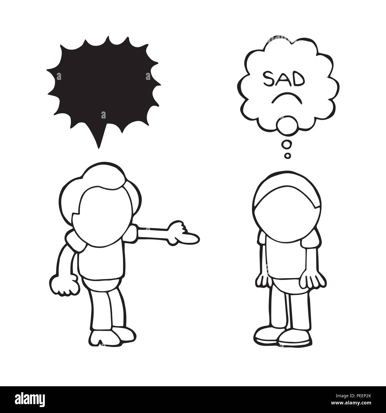 Vector hand-drawn cartoon illustration of white man racist to black man ...