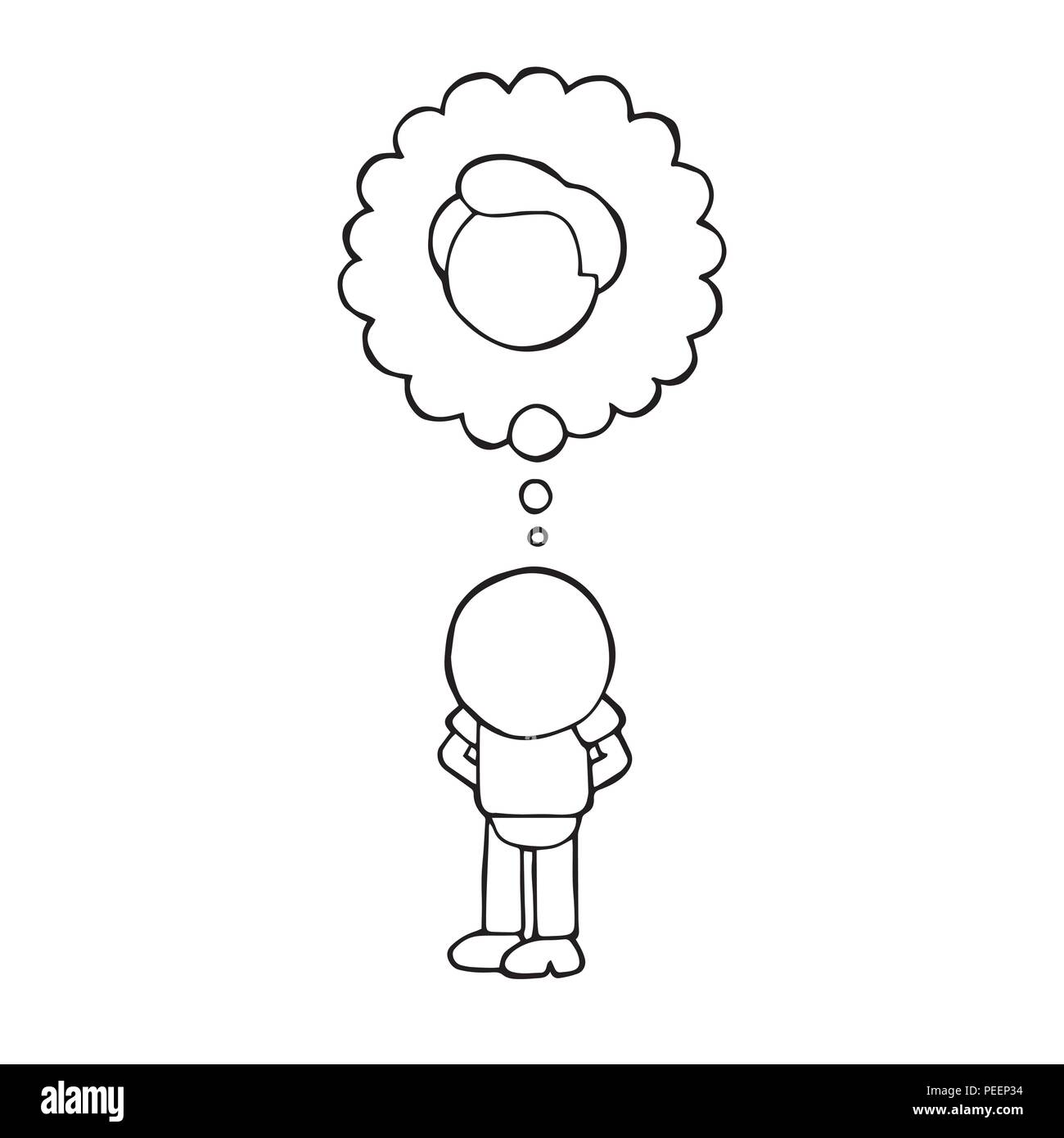 Vector hand-drawn cartoon illustration of bald man standing imagine ...