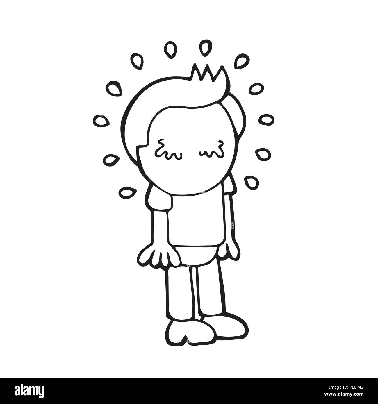 Vector hand-drawn cartoon illustration of man standing crying Stock ...