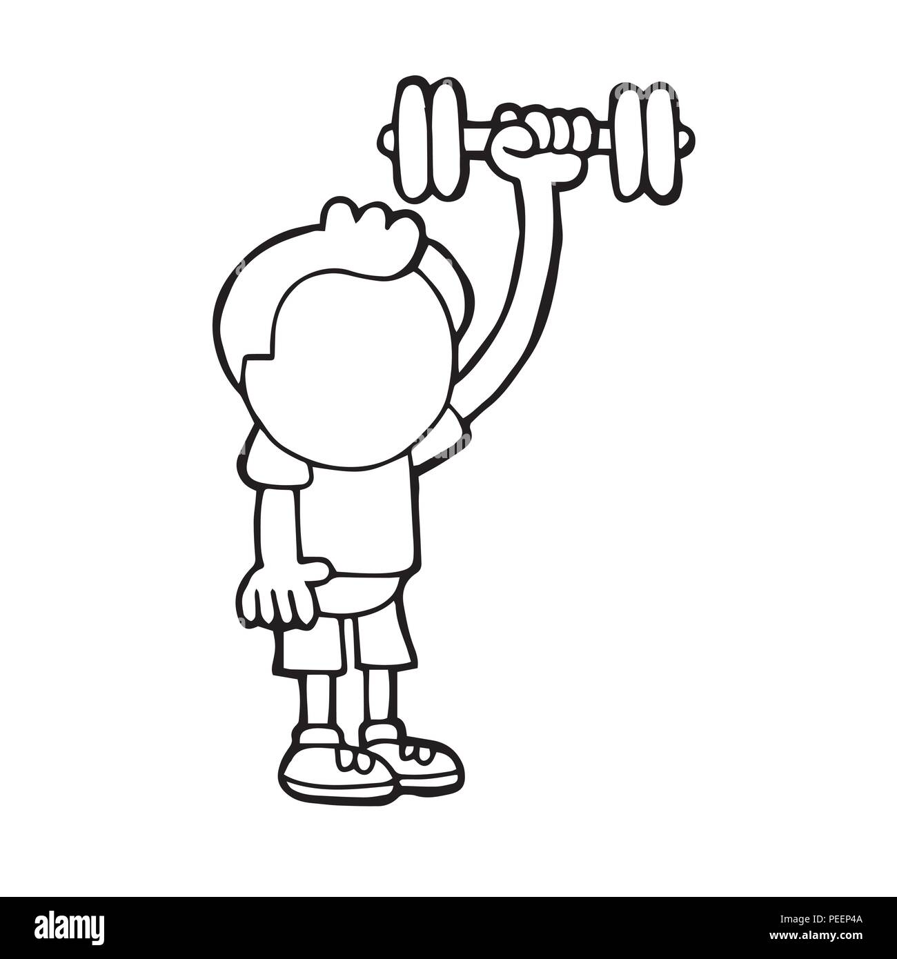 Vector hand-drawn cartoon illustration of man standing pumping ...