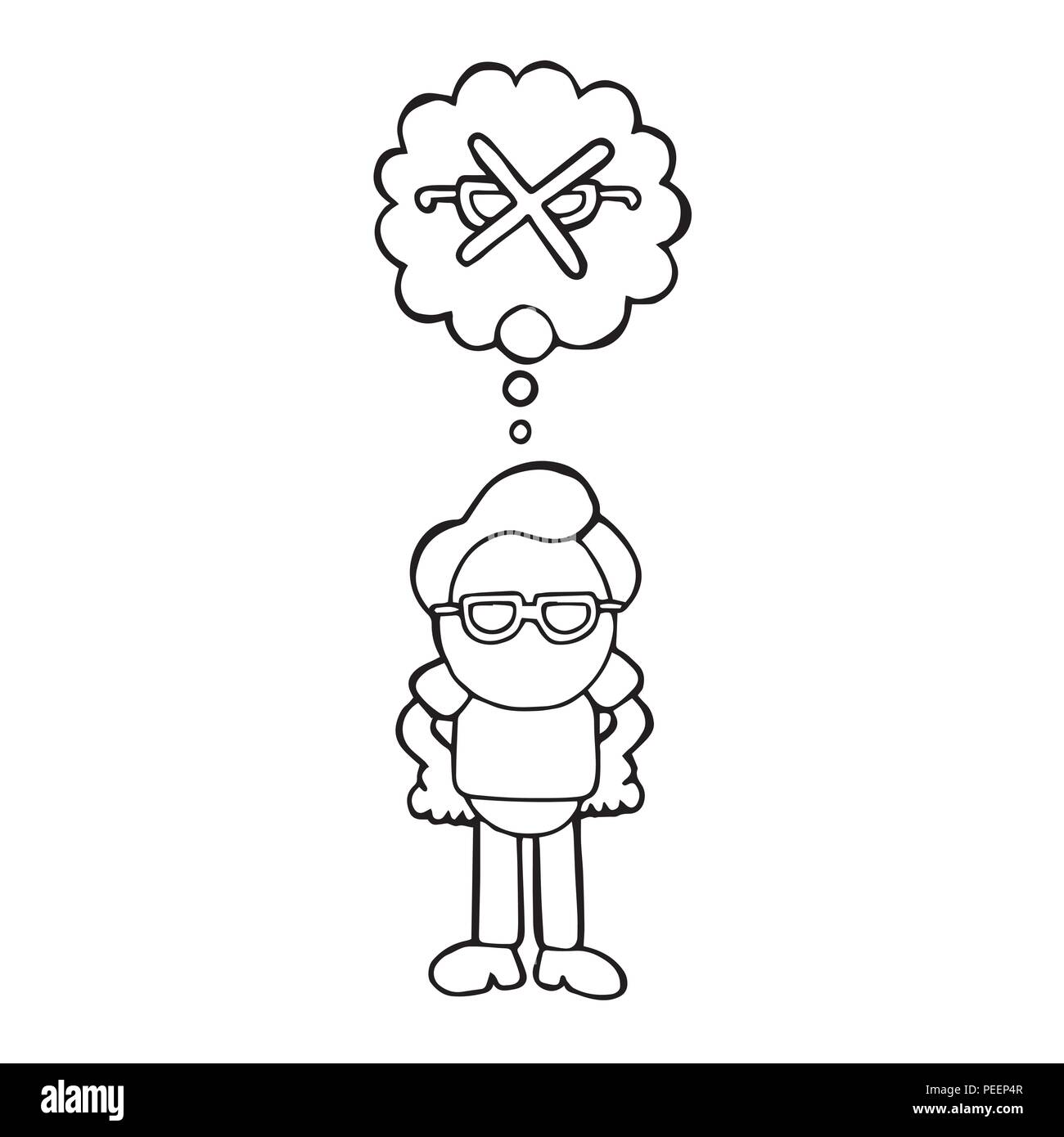Vector hand-drawn cartoon illustration of man standing dreaming of ...