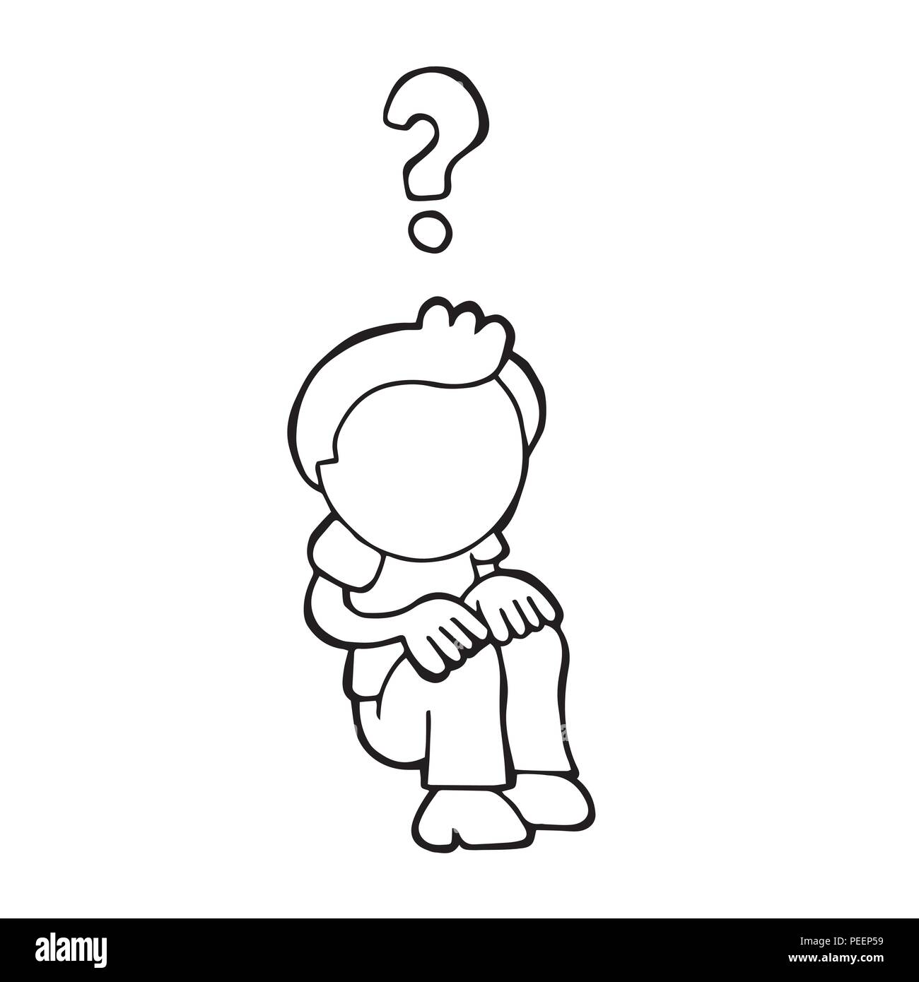 Vector hand-drawn cartoon illustration of man sitting and confused ...