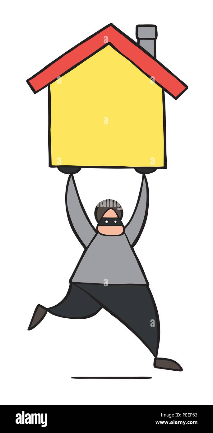 Vector illustration cartoon thief man with face masked running and ...
