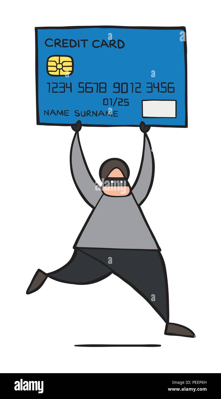 Vector illustration cartoon thief hacker man with face masked running ...