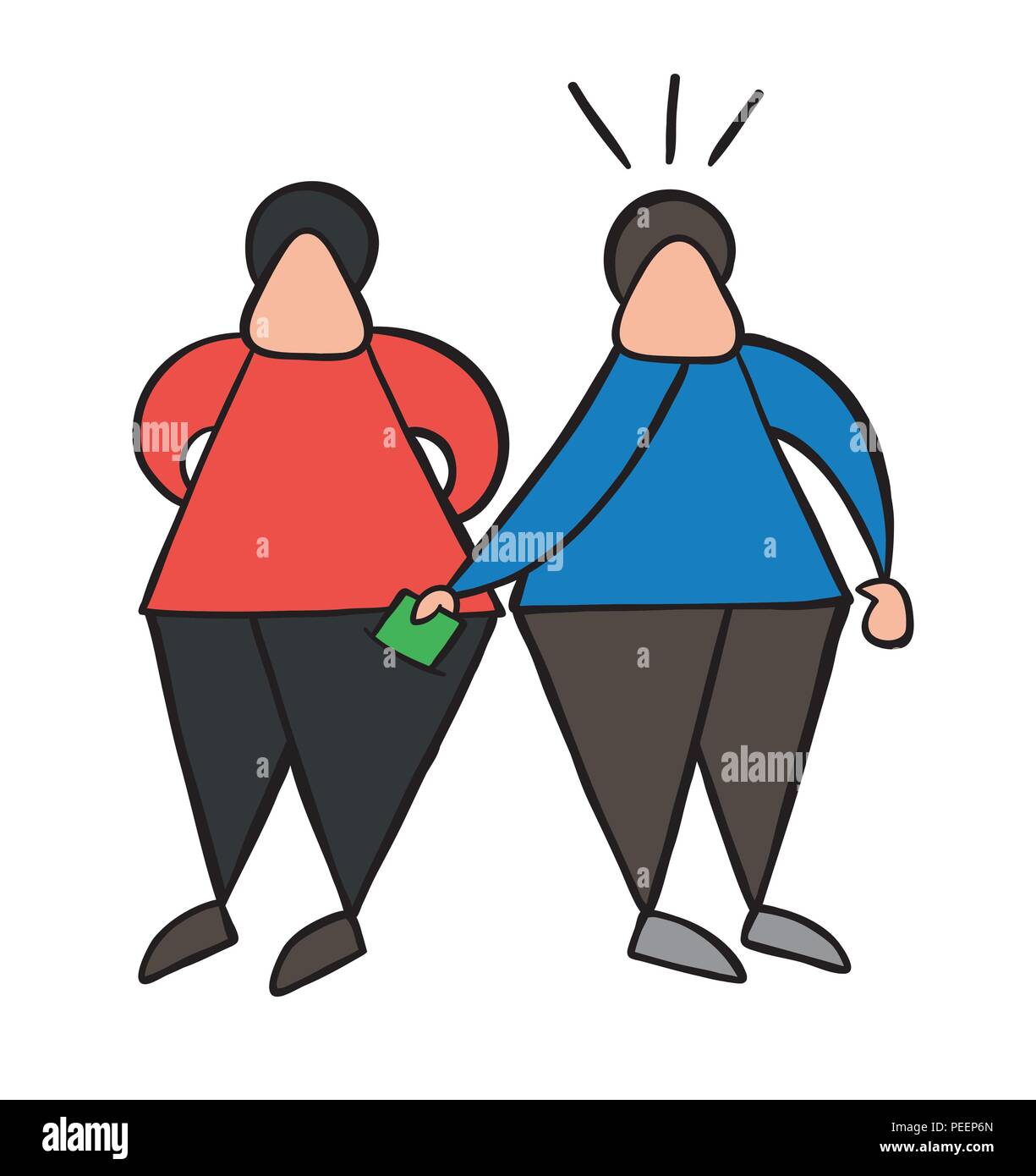 Vector illustration cartoon thief man stealing money from other man ...