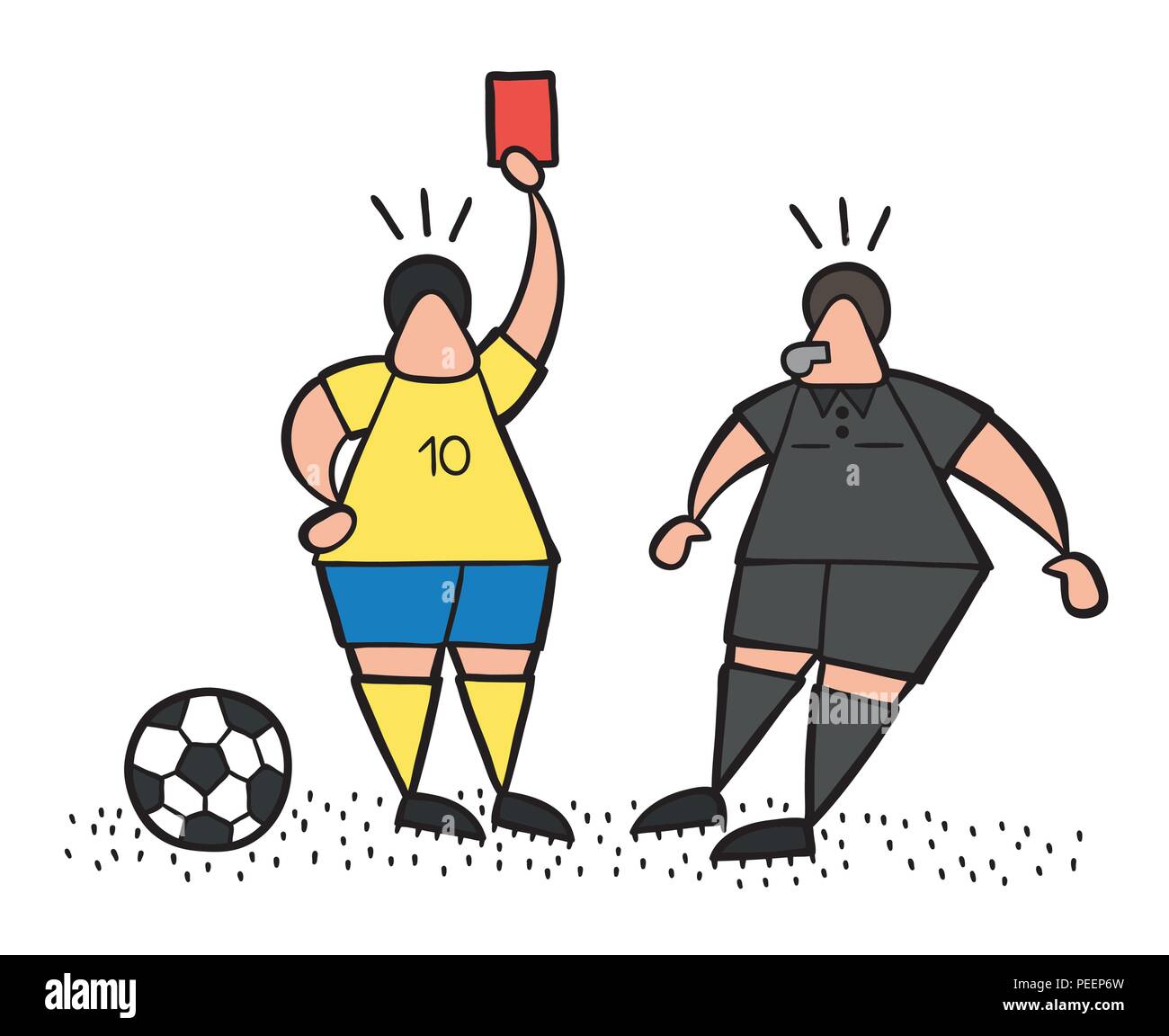Vector illustration cartoon soccer player man showing red card to ...