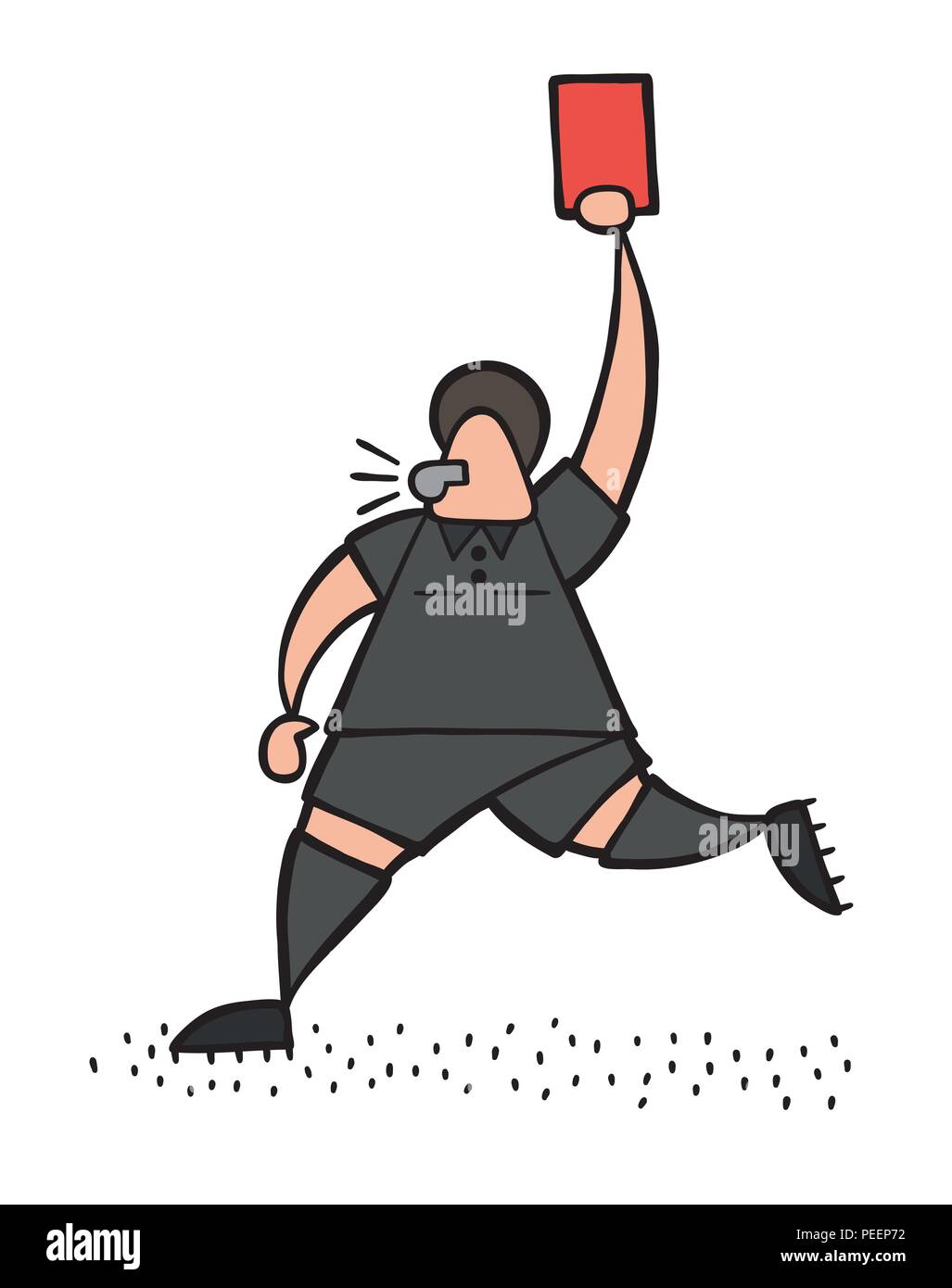 Vector illustration cartoon referee man running and showing red card ...