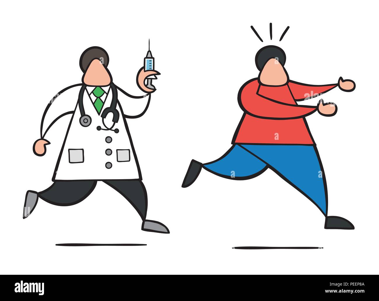 Vector illustration cartoon doctor man with stethoscope and running ...