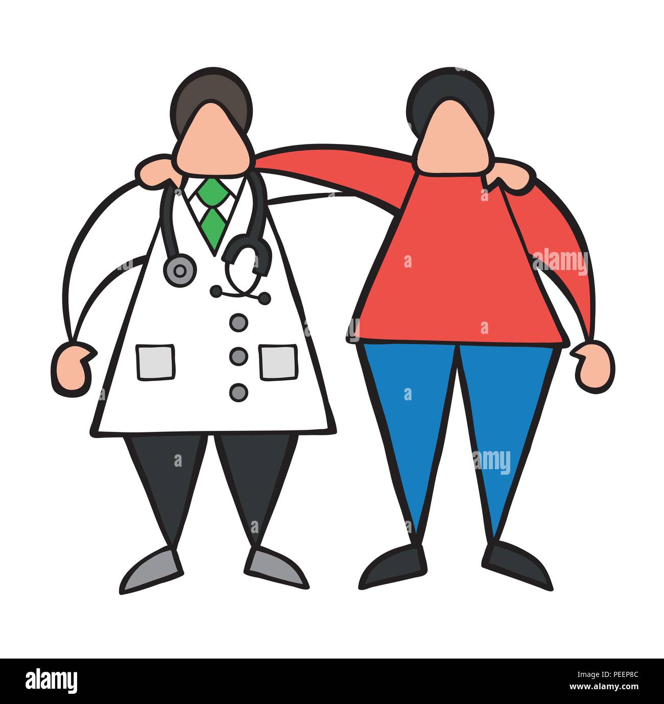 Vector illustration cartoon doctor man and patient friendly and hugging ...