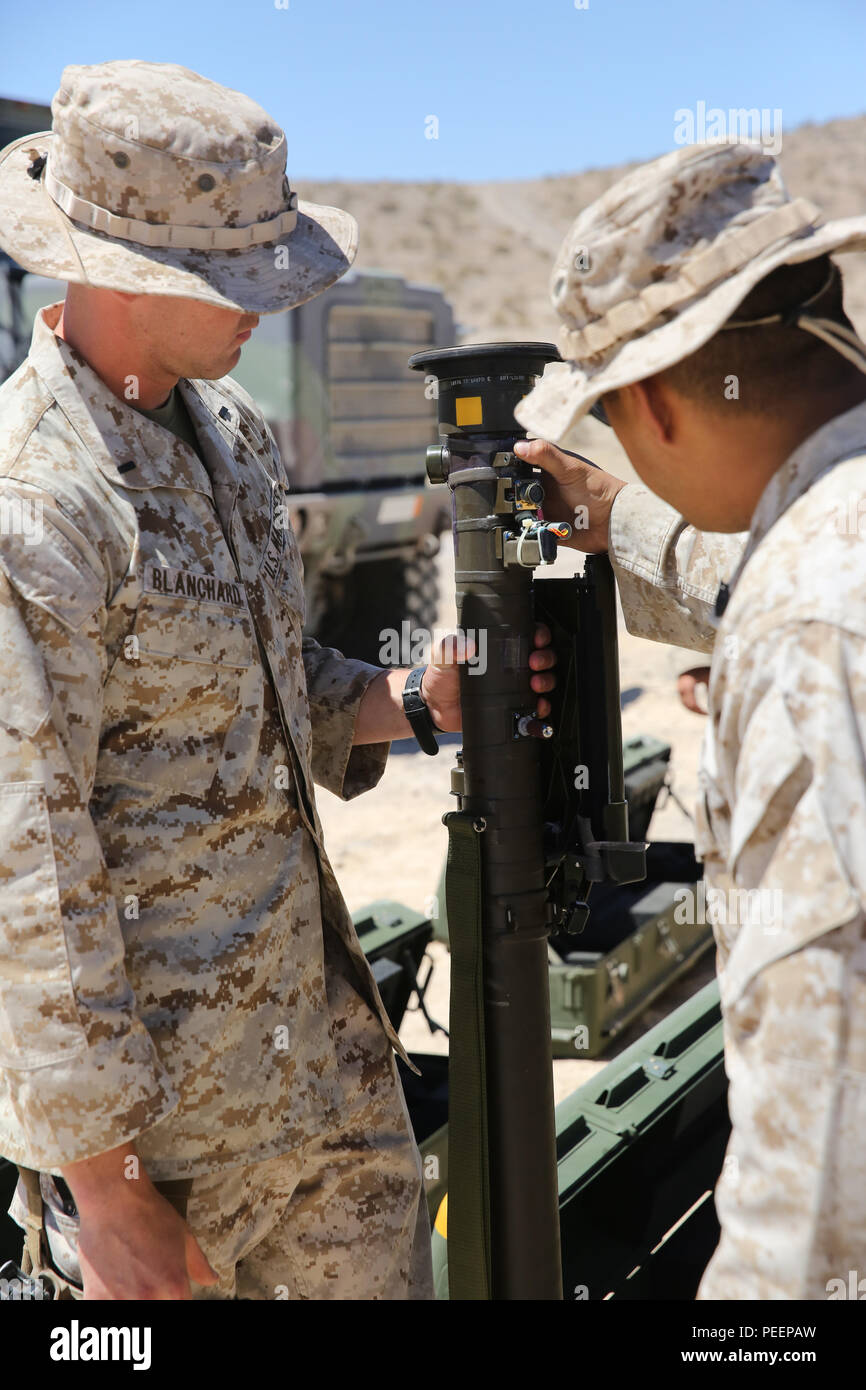 Marines with 3rd Low Altitude Air Defense Battalion (LAAD) prepare a ...