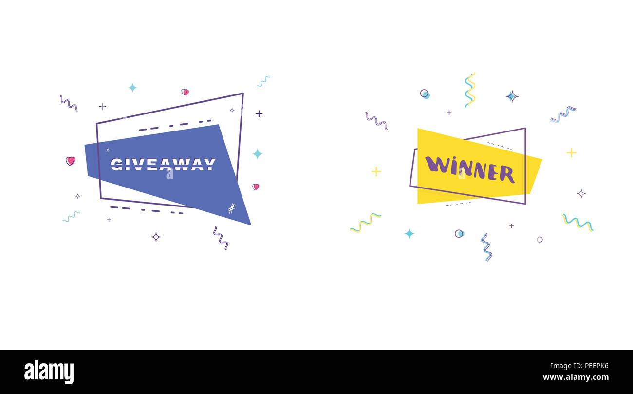 Giveaway and Winner set. Geometric banners with lettering. Vector ...