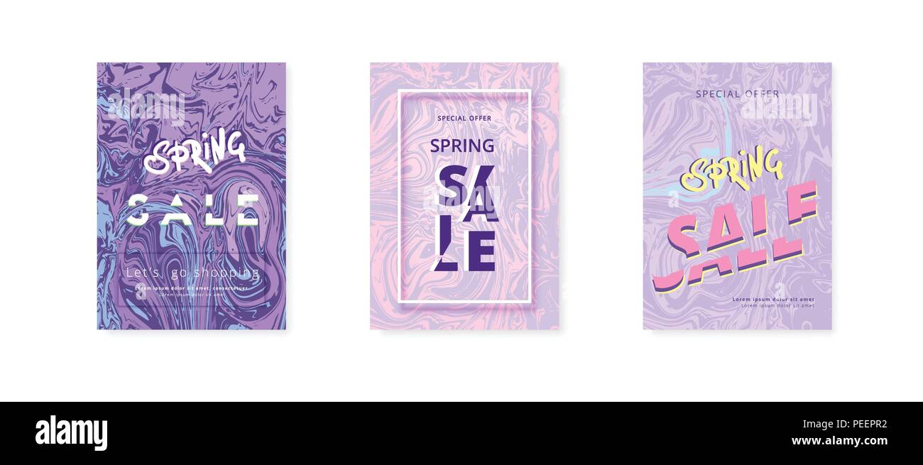 Set of Spring Sale vertical banners on liguid background. Ultra violet ...