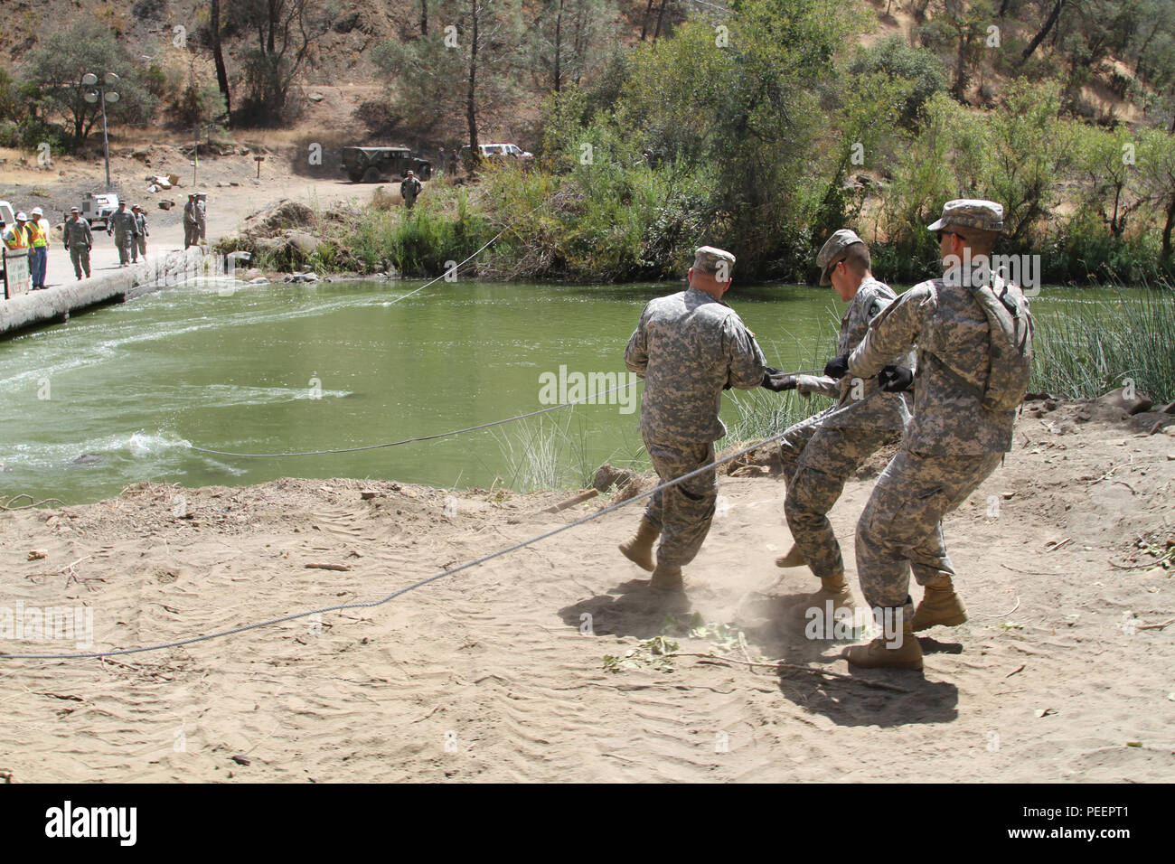 Members of the 132nd Multirole Bridge Company (MRBC), California Army ...