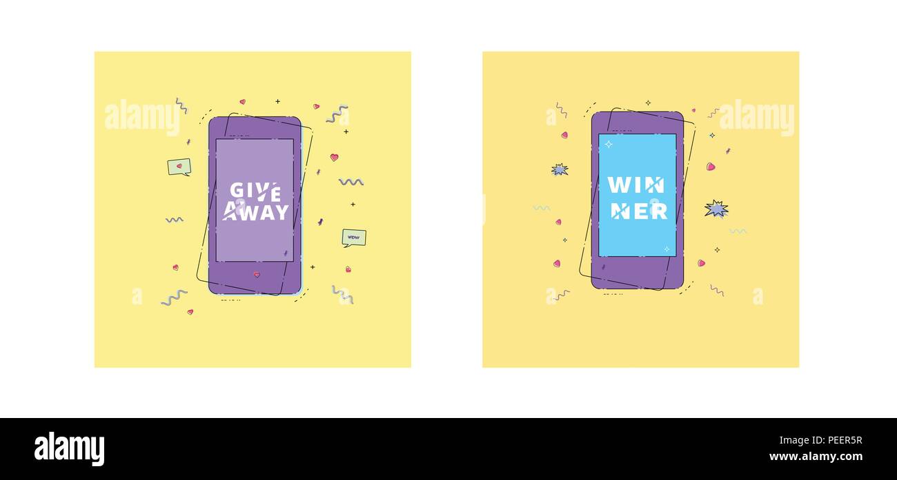 Giveaway and Winner cards set. Vector illustration Stock Vector Image ...