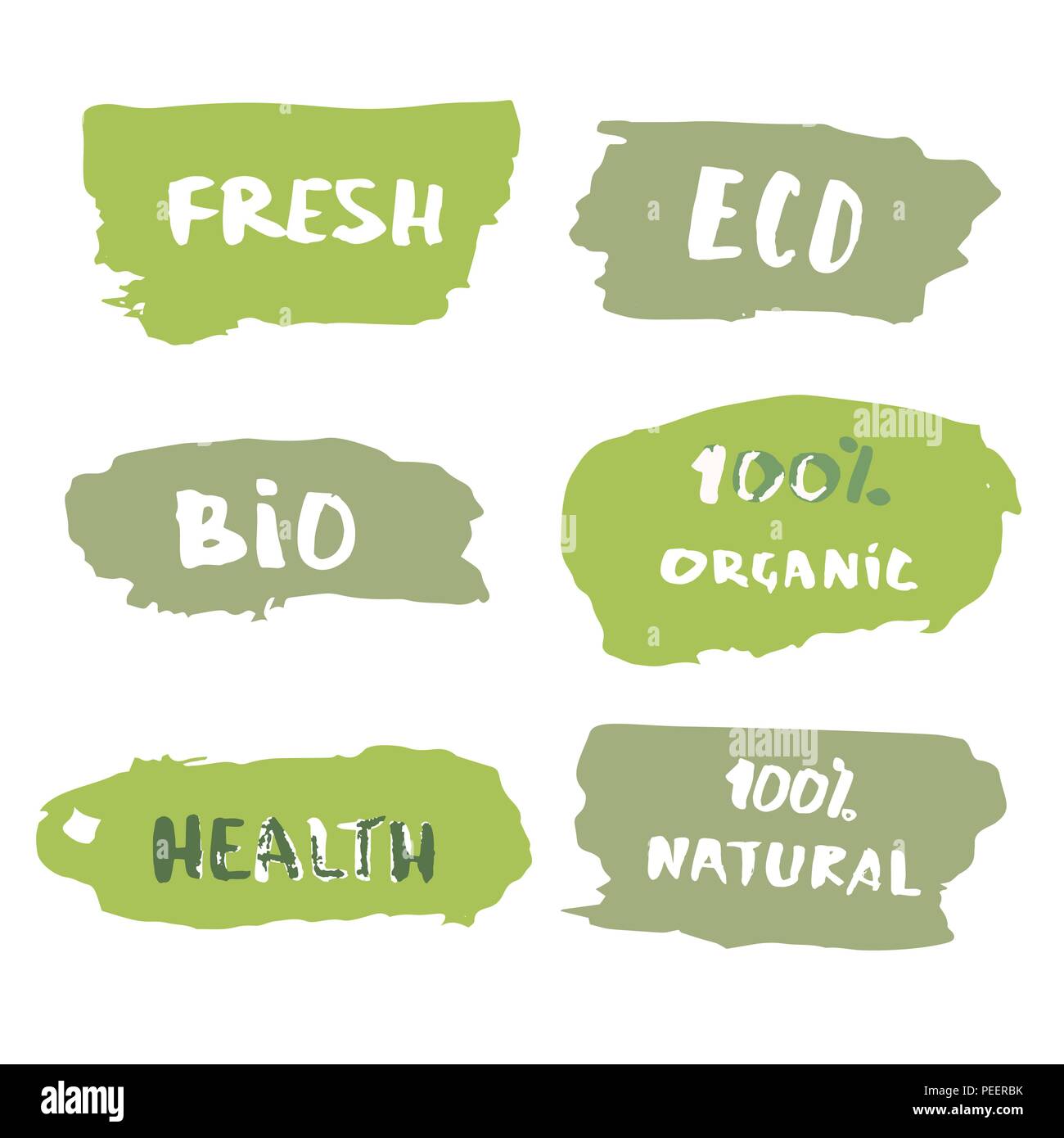 Set of handwritten organic doddle lettering. Fresh, Eco, Bio, 100% ...