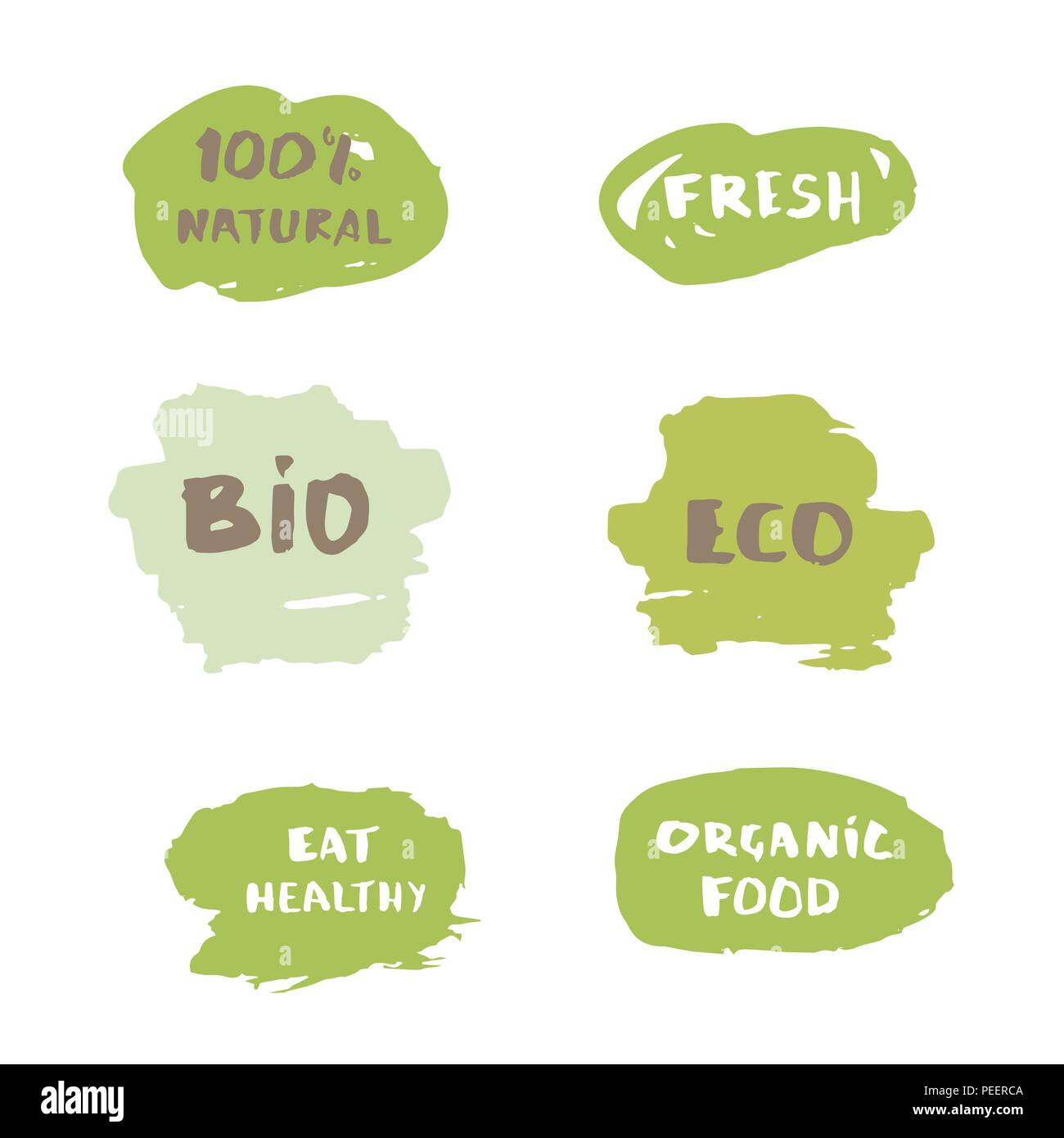 Set of handwritten organic food, bio, eco, 100% natural, fresh, eat ...