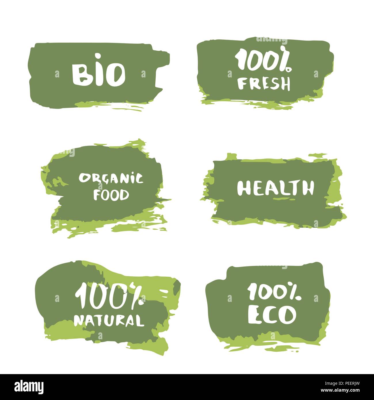 Set of Organic Food, 100% Fresh, Bio, Health, Eco, Natural hand drawn ...